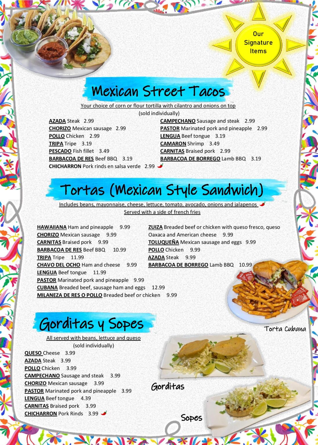 Menu – LA CHIQUITA